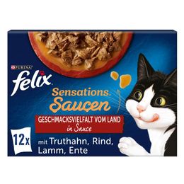 FELIX Sensations Saucen Geschmacksvielfalt vom Land Katzen-Nassfutter ohne k&uuml;nstliche Farbstoffe 12x85g