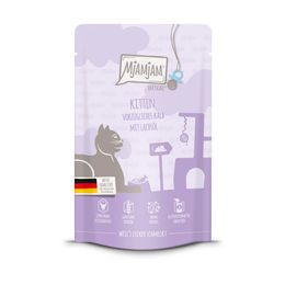 MjAMjAM Quetschie Kitten vorz&uuml;gliches Kalb mit Lachs&ouml;l Katzen-Nassfutter getreidefrei 12x125g