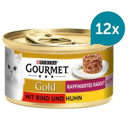 Gourmet Gold Raffiniertes Ragout Duetto mit Rind und Huhn Katzen-Nassfutter Alleinfuttermittel 12x85g