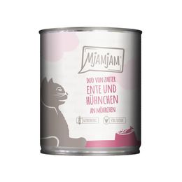 MjAMjAM DUO von Ente & H&uuml;hnchen an M&ouml;hrchen Katzen-Nassfutter ohne Zuckerzusatz 6x800g