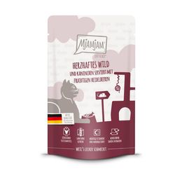 MjAMjAM Quetschie herzhaftes Wild und Kaninchen an fruchtigen Heidelbeeren Katzen-Nassfutter getreidefrei 12x125g