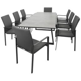 Pharao24.de Gartenm&ouml;bel Set Gartenessgruppe aus Aluminium und Sicherheitsglas (neunteilig)