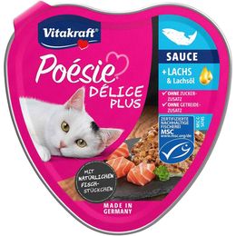 Vitakraft Po&eacute;sie D&eacute;lice Plus Lachs Katzen-Nassfutter ohne Zucker 15x85g