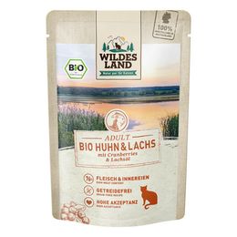WILDES LAND Bio Huhn und Lachs mit Cranberries Katzen-Nassfutter getreidefrei 12x85 g