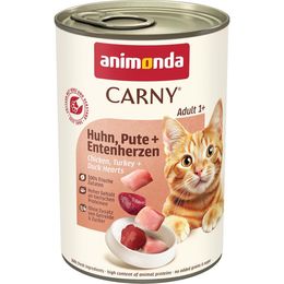 animonda Carny Adult Huhn, Pute und Entenherz Katzen-Nassfutter ohne Getreide 6x400g