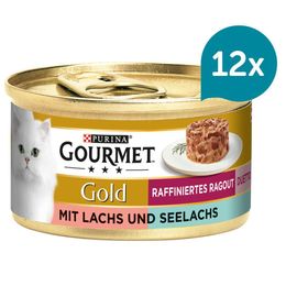 Gourmet Gold Raffiniertes Ragout Duetto mit Lachs und Seelachs Katzen-Nassfutter Alleinfuttermittel 12x85g