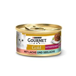 Gourmet Gold Raffiniertes Ragout Duetto mit Lachs und Seelachs Katzen-Nassfutter Alleinfuttermittel 24x85g
