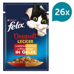 FELIX So gut wie es aussieht Doppelt Lecker in Gelee mit Rind und Gefl&uuml;gel Katzen-Nassfutter ohne k&uuml;nstliche Aroma- und Farbstoffe 26x85g