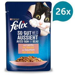 FELIX So gut wie es aussieht in Gelee mit Lachs Katzen-Nassfutter ohne k&uuml;nstliche Aroma- und Farbstoffe 26x85g