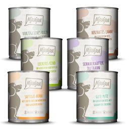 MjAMjAM Mixpaket II mit Huhn&Ente, Rind, Pute, Kalb, Truthahn, Lamm Hunde-Nassfutter getreidefrei 6x800g