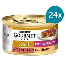 Gourmet Gold Feine Komposition mit Ente und Truthahn Katzen-Nassfutter hoher Fleischanteil 24x85g