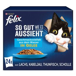 FELIX So gut wie es aussieht in Gelee Katzen-Nassfutter Geschmacksvielfalt aus dem Wasser 24x85g