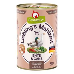 Granatapet Liebling's Mahlzeit Ente und Gans Hunde-Nassfutter getreidefrei 12x400g