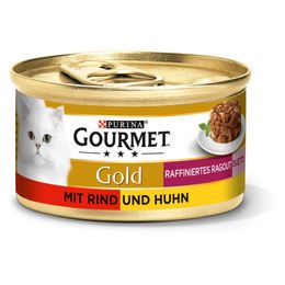 Gourmet Gold Raffiniertes Ragout Duetto mit Rind und Huhn Katzen-Nassfutter Alleinfuttermittel 48x85g