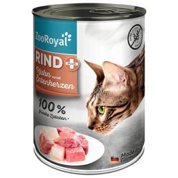 ZooRoyal Katze Rind + Huhn & Entenherzen Katzen-Nassfutter getreidefrei 12x400g
