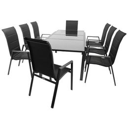 Pharao24.de Terrassensitzgruppe Sitzgarnitur aus Sicherheitsglas und Aluminium (neunteilig)
