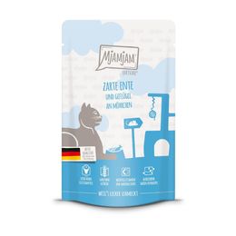 MjAMjAM Quetschie zarte Ente und Gefl&uuml;gel an leckeren M&ouml;hrchen Katzen-Nassfutter getreidefrei 12x125g