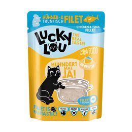 Lucky Lou Extra Food H&uuml;hnerfilet & Thunfisch in Broth Katzen-Nassfutter getreidefrei 12x70g