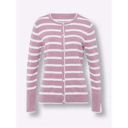 Heine Witt Damen Feinstrickjacke mit Viskose, gestreift, ros&eacute;-ecru-gestreift, Gr&ouml;&szlig;e 48