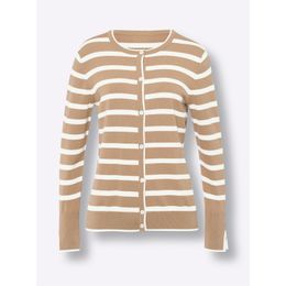 Heine Witt Damen Feinstrickjacke mit Viskose, gestreift, camel-ecru-gestreift, Gr&ouml;&szlig;e 40