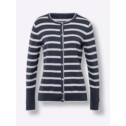 Heine Witt Damen Feinstrickjacke mit Viskose, gestreift, marine-ecru-gestreift, Gr&ouml;&szlig;e 36