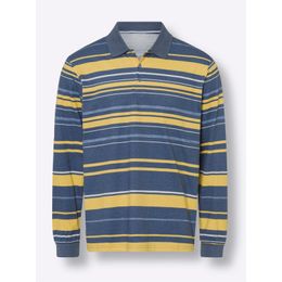 WITT Herren Langarm-Poloshirt, rauchblau-gelb-geringelt, Gr&ouml;&szlig;e 60/62