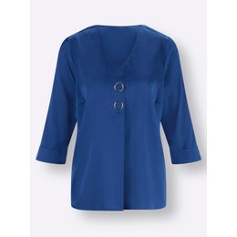 WITT Damen Satinbluse mit Schmuck-Element, royalblau, Gr&ouml;&szlig;e 38