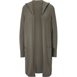 Heine Witt Damen Longstrickjacke mit Kapuze, oliv, Gr&ouml;&szlig;e 36/38