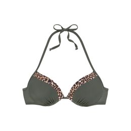 Lascana Damen Push-Up-Bikini-Top, oliv-leo, Gr&ouml;&szlig;e 40B