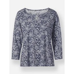 WITT Damen Print-Shirt mit Ausschnitt mit Schlitz, marine-bedruckt, Gr&ouml;&szlig;e 38