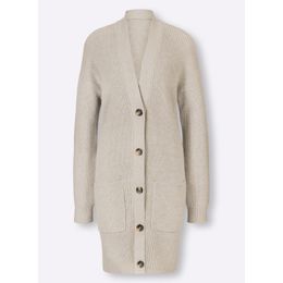 Heine Witt Damen Longstrickjacke mit 2 Taschen, sand-meliert, Gr&ouml;&szlig;e 50