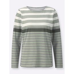 WITT Damen Streifenshirt mit Rundhals-Ausschnitt, reseda-wei&szlig;-geringelt, Gr&ouml;&szlig;e 36