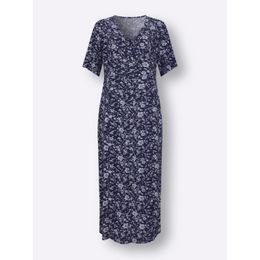 WITT Damen Druckkleid mit durchgehender Knopfleiste, marine-hellblau-bedruckt, Gr&ouml;&szlig;e 50