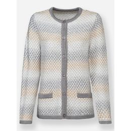 WITT Damen Jacquardstrickjacke mit Glanzgarn, hellgrau-beige-gemustert, Gr&ouml;&szlig;e 40