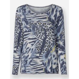 Heine Witt Damen Langarmshirt mit Animal-Dessin, bleu-gelb, Gr&ouml;&szlig;e 38