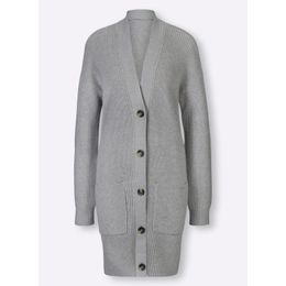 Heine Witt Damen Longstrickjacke mit 2 Taschen, grau-meliert, Gr&ouml;&szlig;e 38