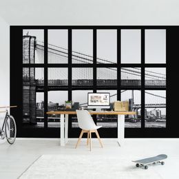 Bilderwelten Tapete - Fototapete Skyline - Fenster Br&uuml;cken New York - Schlafzimmer Wohnzimmer modern - auch selbstklebend