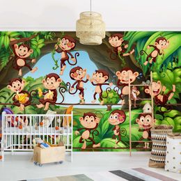 Bilderwelten Tapete - Fototapete Kinderzimmer Dschungelaffen - Affen Bande - &Auml;ffchen im Dschungel - Tiere Wandtapete Jungen M&auml;dchen Babyzimmer