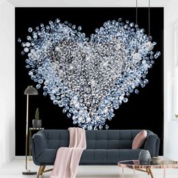 Bilderwelten Fototapete - Diamant Herz Schwarz Luxus - moderne Bildtapete Kristall Herztapete Schlafzimmer auch selbstklebend