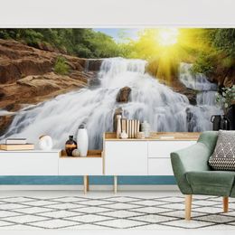 Bilderwelten Tapete - Fototapete Landschaft - Morgen im Paradies Vliestapete Wasserfall - Schlafzimmer Wohnzimmer - auch selbstklebend