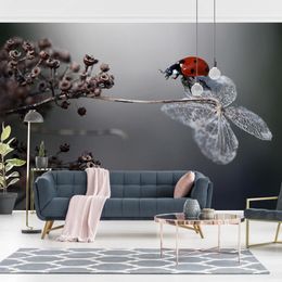Bilderwelten Fototapete Tiere Tropisch Wandtapete rot - Marienk&auml;fer auf Hortensie - Deko Wohnzimmer Schlafzimmer
