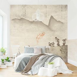 Bilderwelten Tapete - Fototapete Landschaft & Natur - Japanische Stille Wasserfarbe Aquarell Watercolour Koi- Schlafzimmer Wohnzimmer