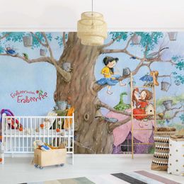 Bilderwelten Fototapete Vliestapete Illustration Aquarell braun - Erdbeerinchen Erdbeerfee - Es Regnet - Deko Kinderzimmer Baby M&auml;dchen Jungen