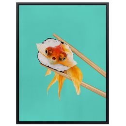 Bilderwelten Leinwandbild - Hochformat Sushi mit Goldfisch