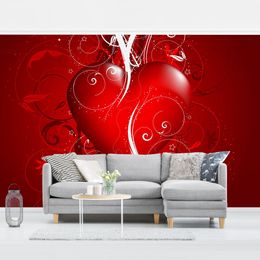 Bilderwelten Fototapete Liebe modern Wandtapete rot - Floral Heart - Deko Wohnzimmer Schlafzimmer