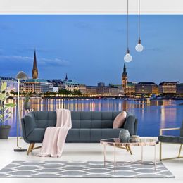 Bilderwelten Tapete - Fototapete Skyline - Hamburg Skyline - Wandtapete Schlafzimmer Wohnzimmer modern - auch kleisterfrei