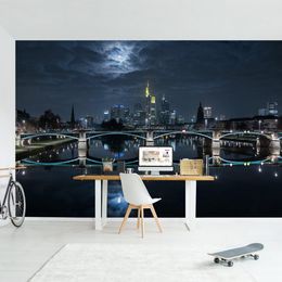 Bilderwelten Tapete - Fototapete Frankfurt bei Vollmond - Wandtapete Schlafzimmer Wohnzimmer modern - auch kleisterfrei