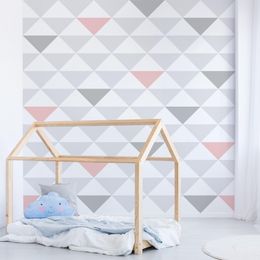 Bilderwelten Mustertapete Vliestapete modern Wandtapete einzigartig - No.YK65 Dreiecke Grau Wei&szlig; Rosa - Geometrisch Kinderzimmer Baby M&auml;dchen Jungen