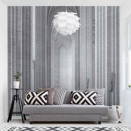 Bilderwelten Fototapete Stadt modern 3D-Effekt schwarz weiss - Kreuzgang in der Grundtvigs Kirke - Skylines Wohnzimmer Schlafzimmer