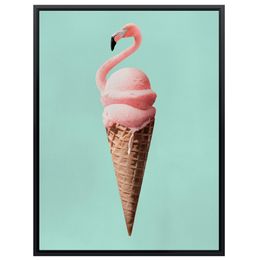 Bilderwelten Leinwandbild - Hochformat Eis mit Flamingo